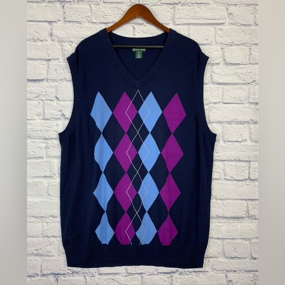Pro Tour | Jackets & Coats | Mens Pro Tour Navy Blue Purple Argyle Plaid Golf Preppy Pullover ...
